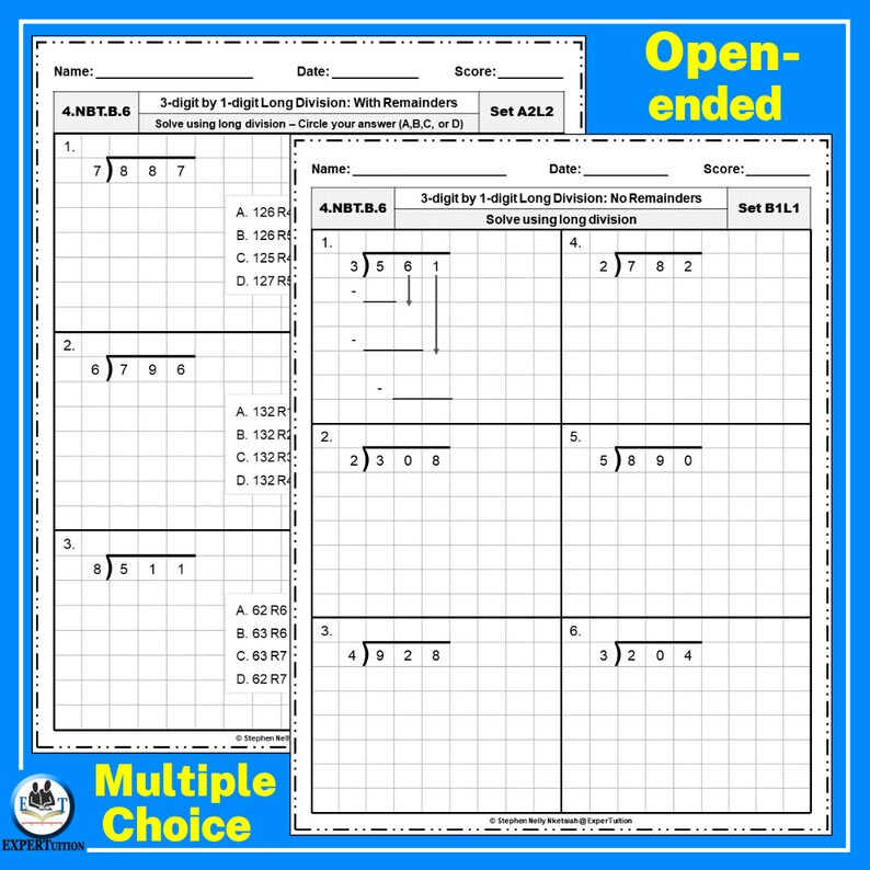 4th Grade Math Resource: Comprehensive Long Division Worksheets With ...