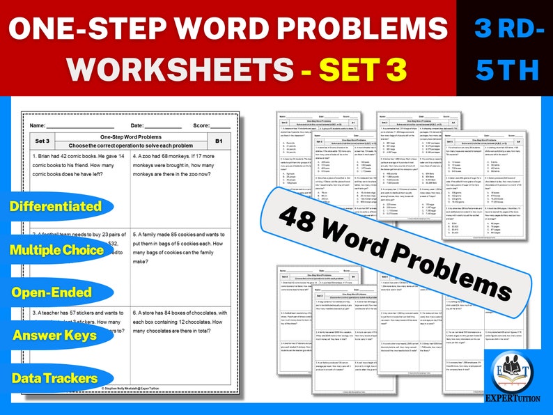 One Step Word Problems Worksheets | Addition, Subtraction ...