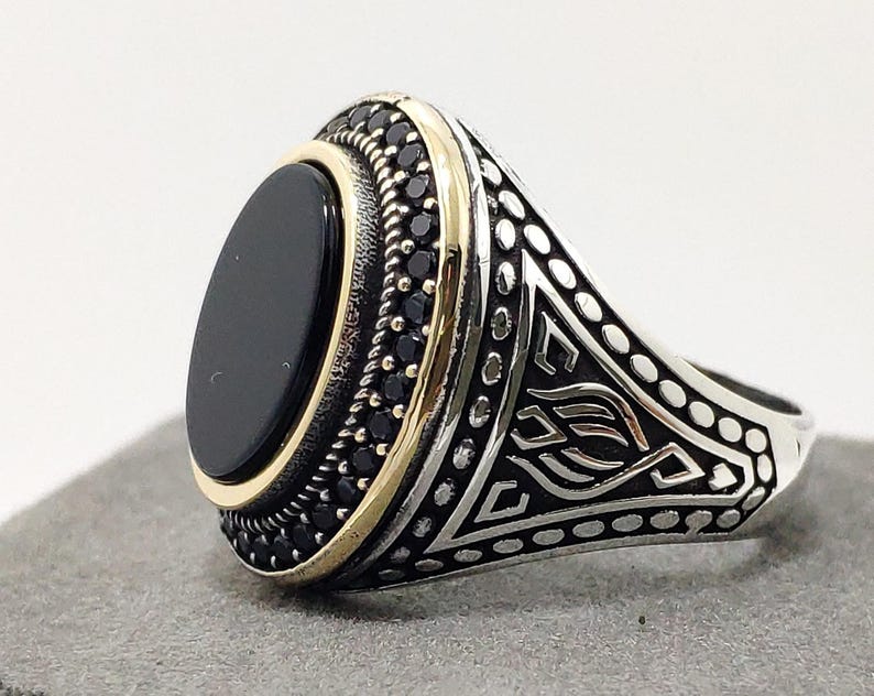 Men's Silver Ring With Stunning Big Stone Unique Embroidered Design ...
