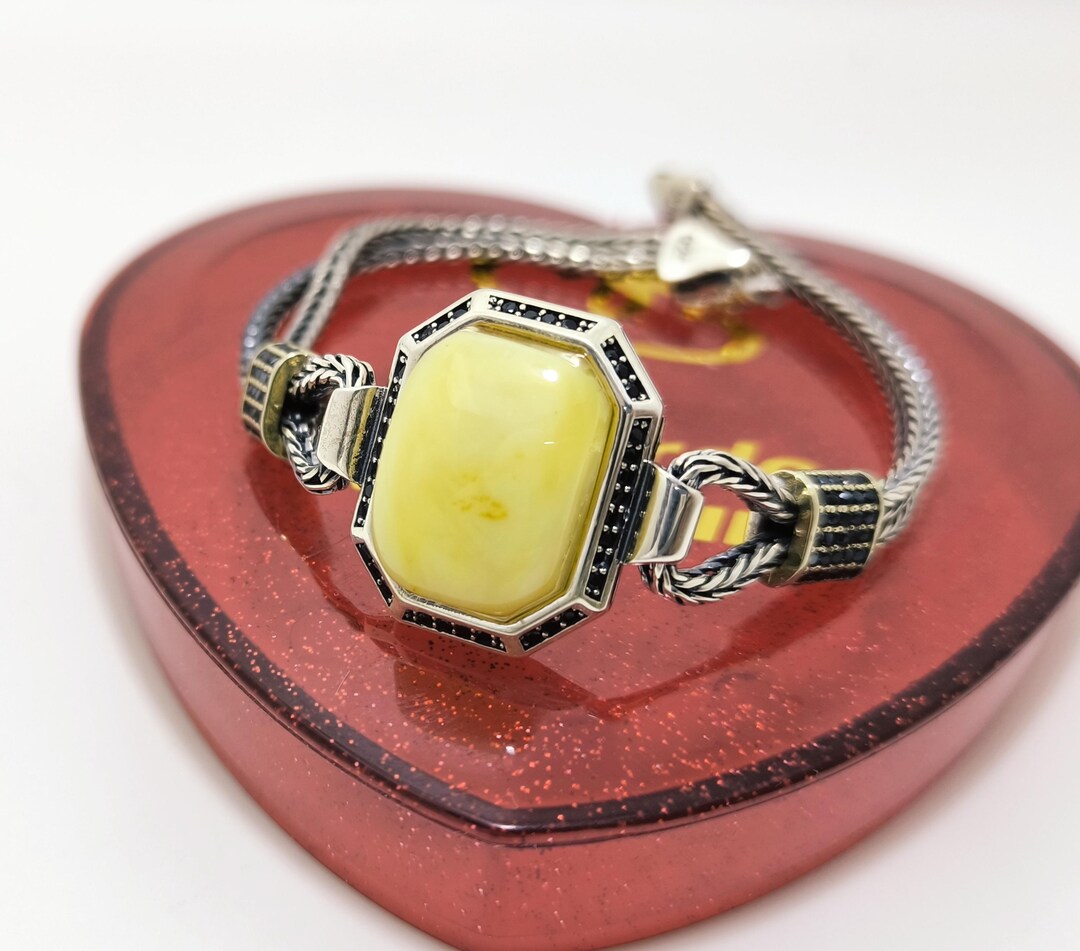 Natural Amber Bracelet. Amber Stone Fox Tail Chain Bracelet. Feminine & Unique Design. Amber ...