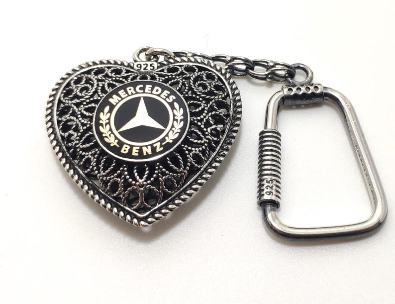 Mercedes Key Chain. Heart Shaped Sterling Silver Keyring. Car ...
