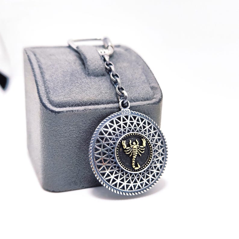 Scorpion Engraved Keychain. 925 Sterling Silver Scorpion Key Chain ...