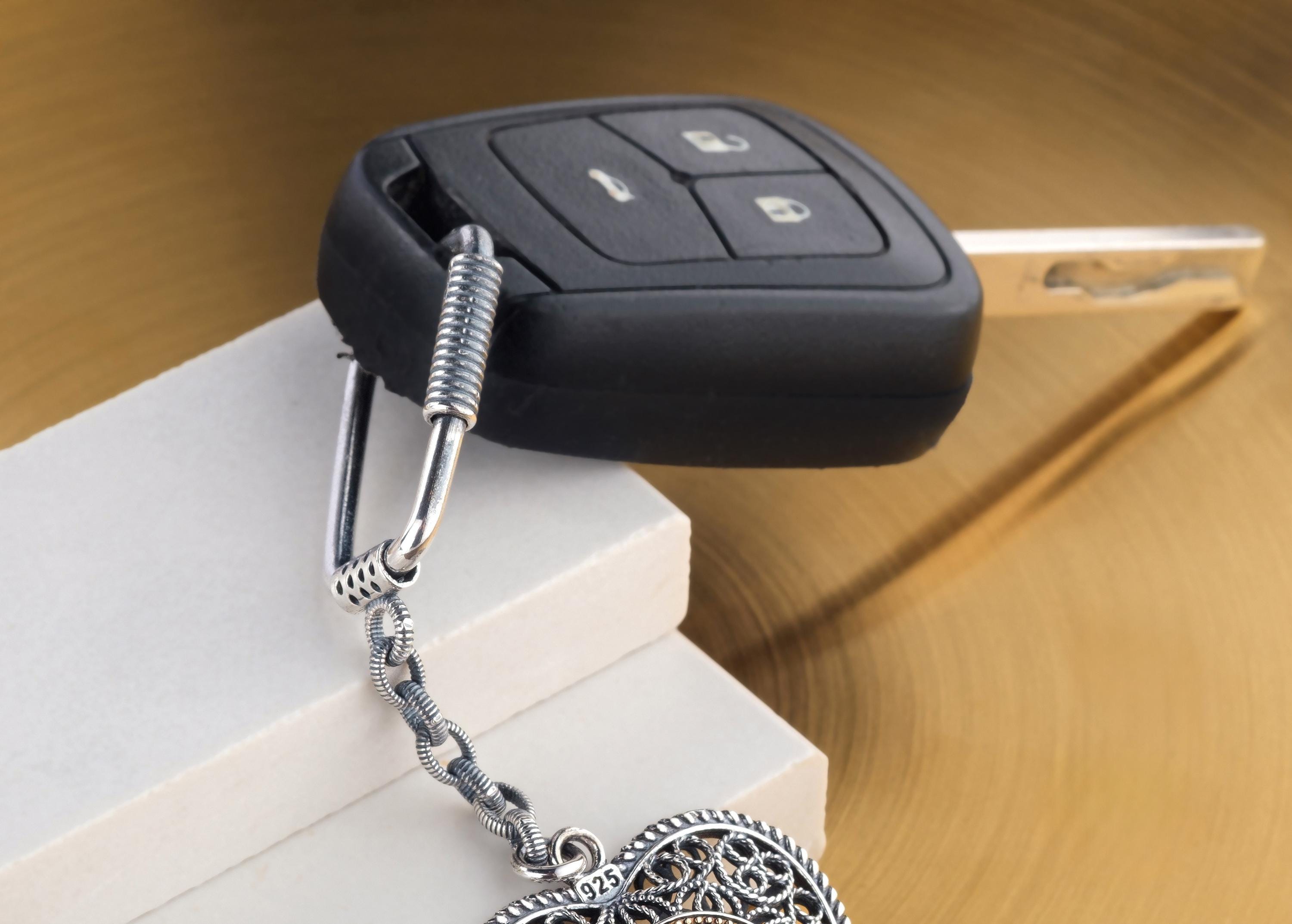 Handmade 925 Sterling Silver Ford Keychain – Filigree Heart, Ford Car ...