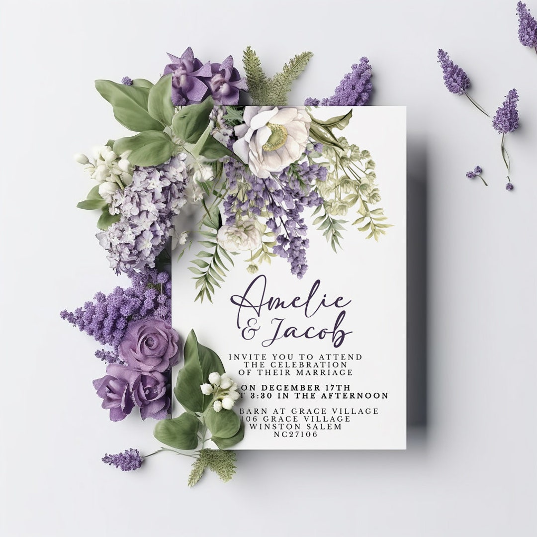 Lavender Digital Wedding Suite Template Lavender and Peony - Etsy