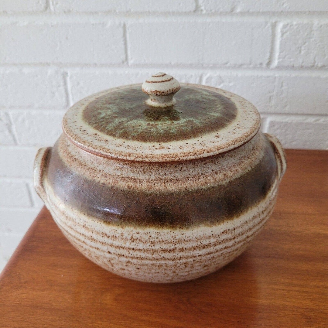 Signed Dated Judith Kogod Studio Pottery Vessel Round Handles Lid 3/4 ...
