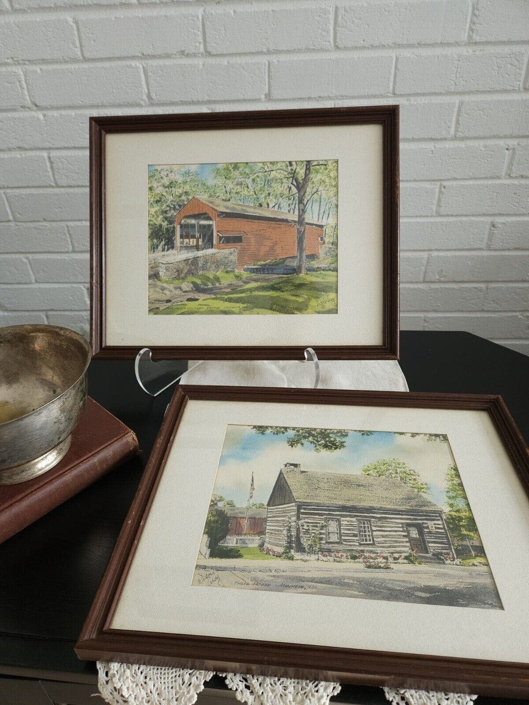 Vintage Pair Davis Gray Framed Signed Prints Manheim Pennsylvania 12x15 ...