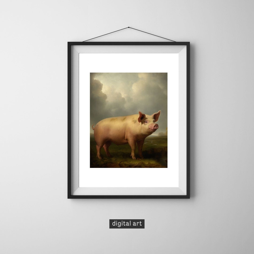 Classicism Inspired Regal Farm Pig Wall Art Print Moody Dramatic ...