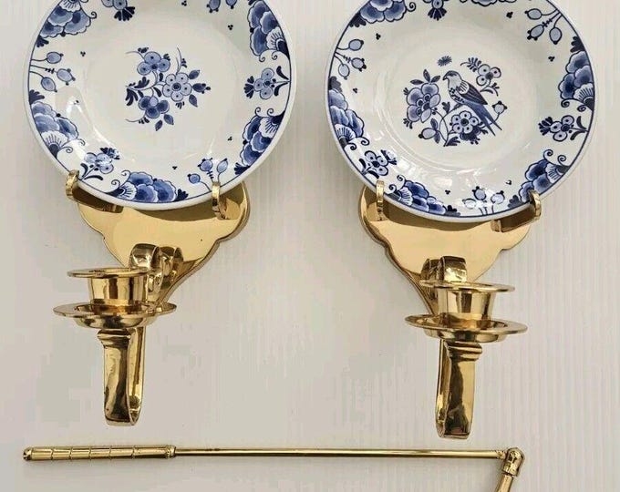 Vintage Brass Wall Sconces Candle Holder With Candle Snuffer 11" 2 ...
