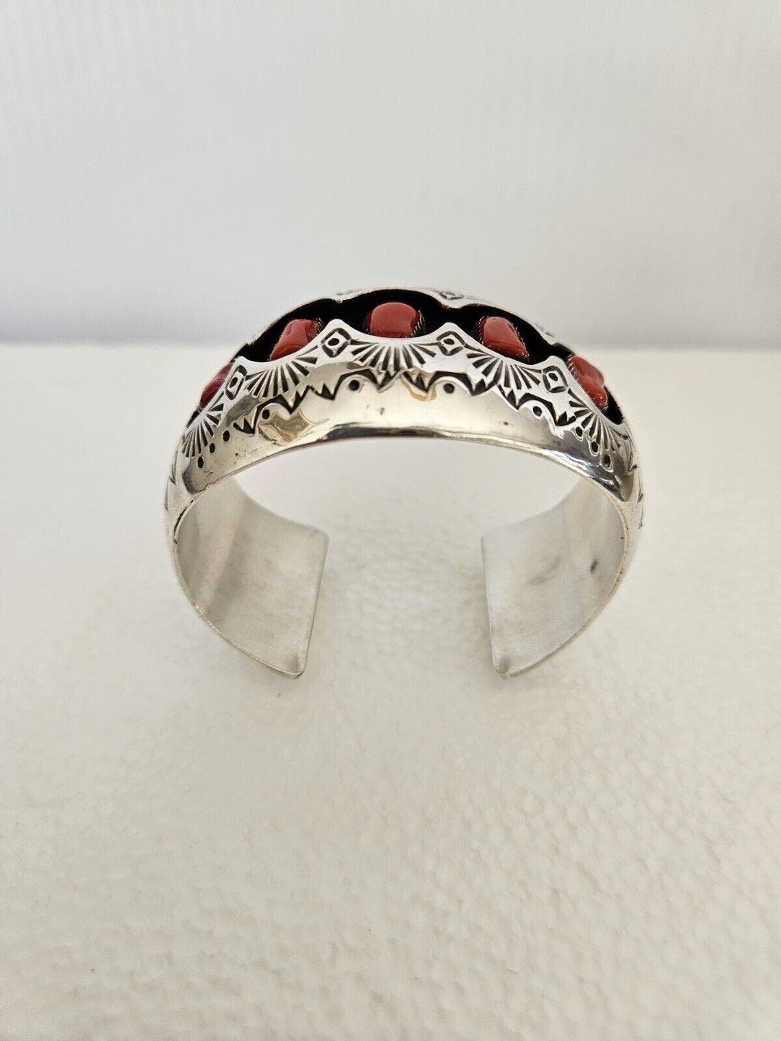 Vintage P Benally Navajo Sterling Silver 5 Red Branch Coral Cuff ...
