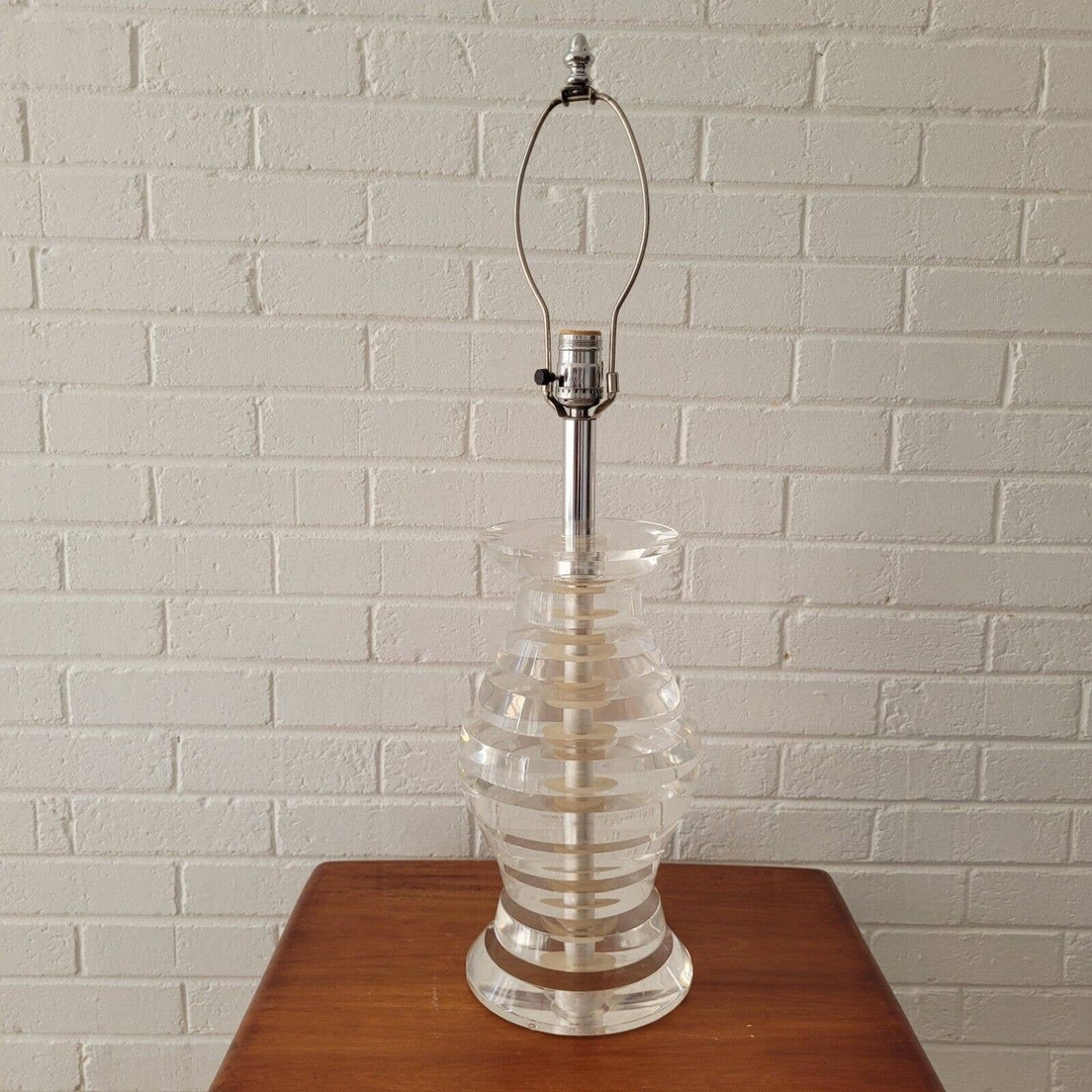 1960s MCM Vintage George Bullio Modern Stacked Lucite Silver Table Lamp ...
