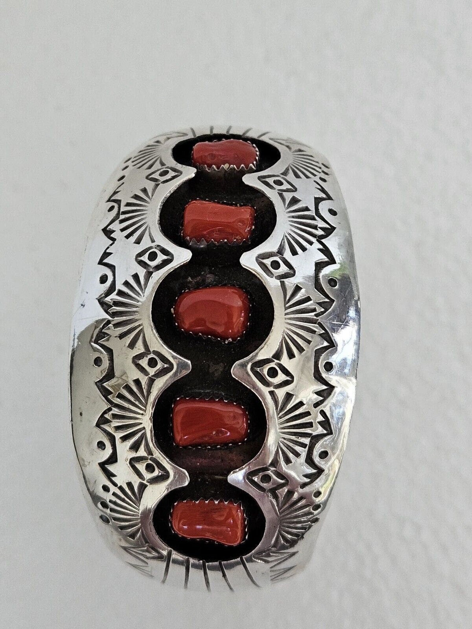 Vintage P Benally Navajo Sterling Silver 5 Red Branch Coral Cuff ...