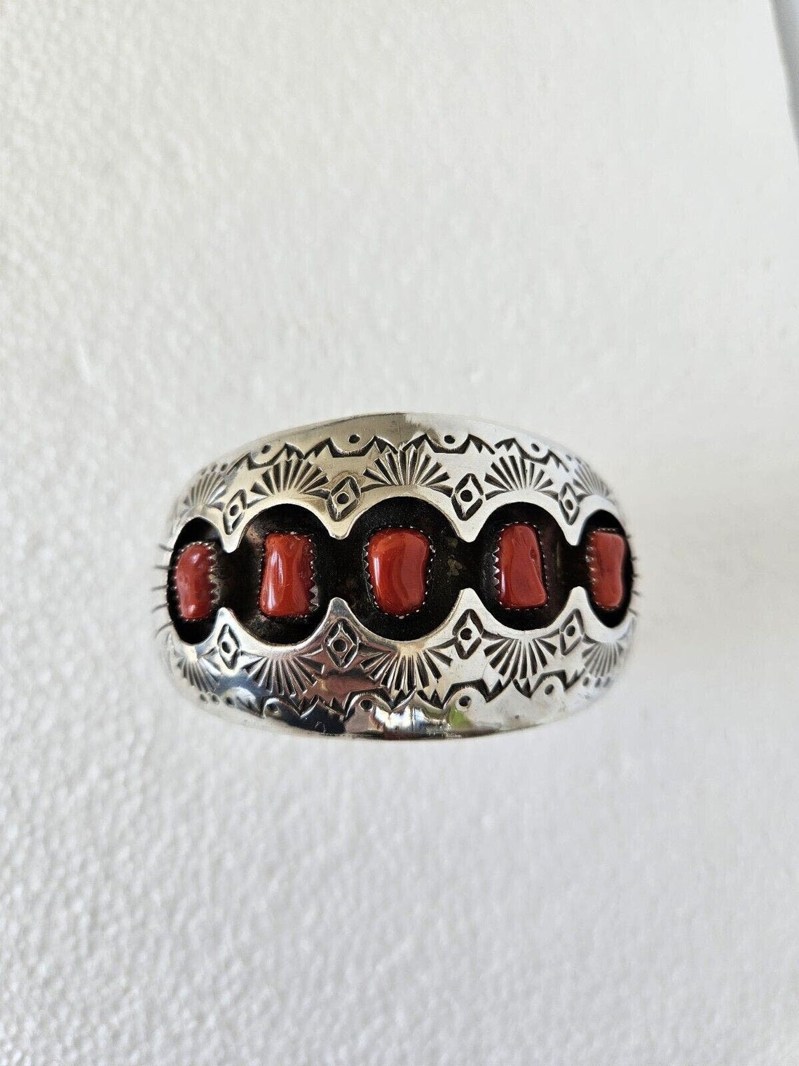 Vintage P Benally Navajo Sterling Silver 5 Red Branch Coral Cuff ...