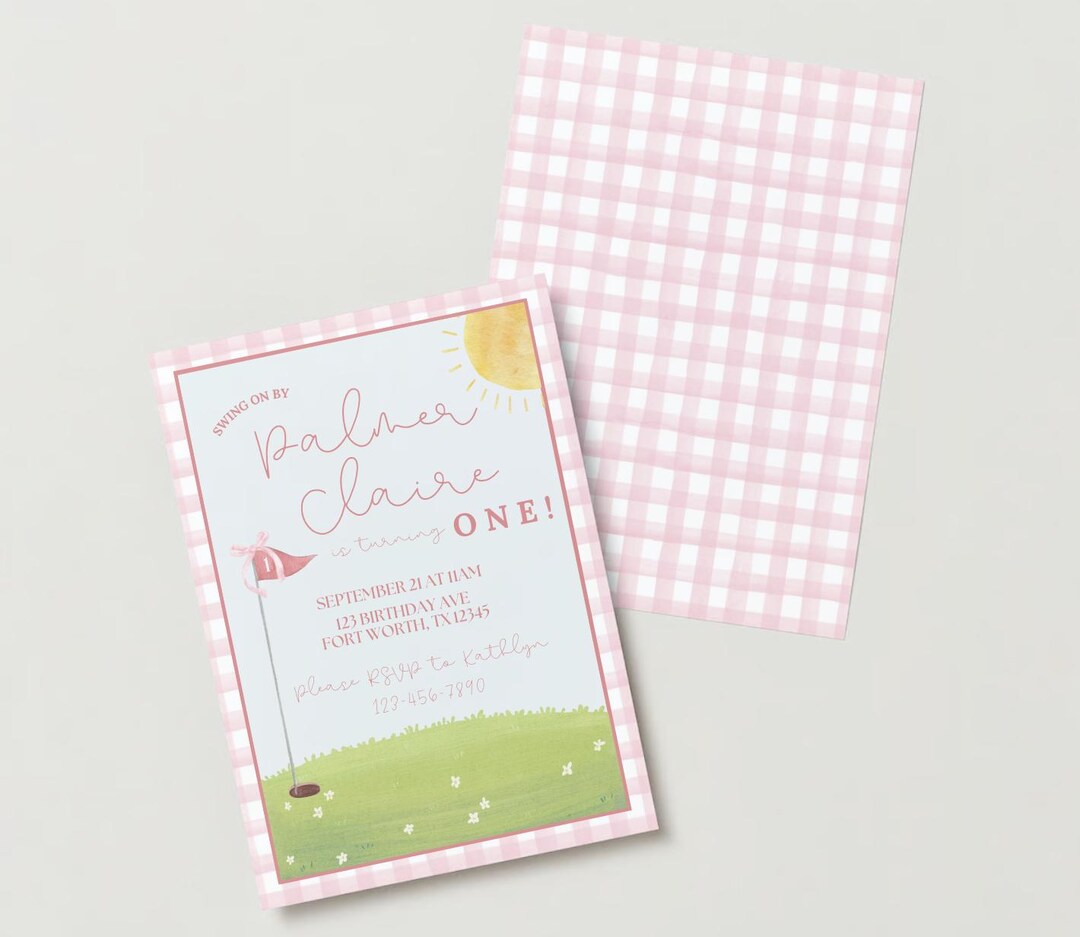 Pink Golf 1st Birthday Invitation | Girls Party (JPG & PDF) - Etsy