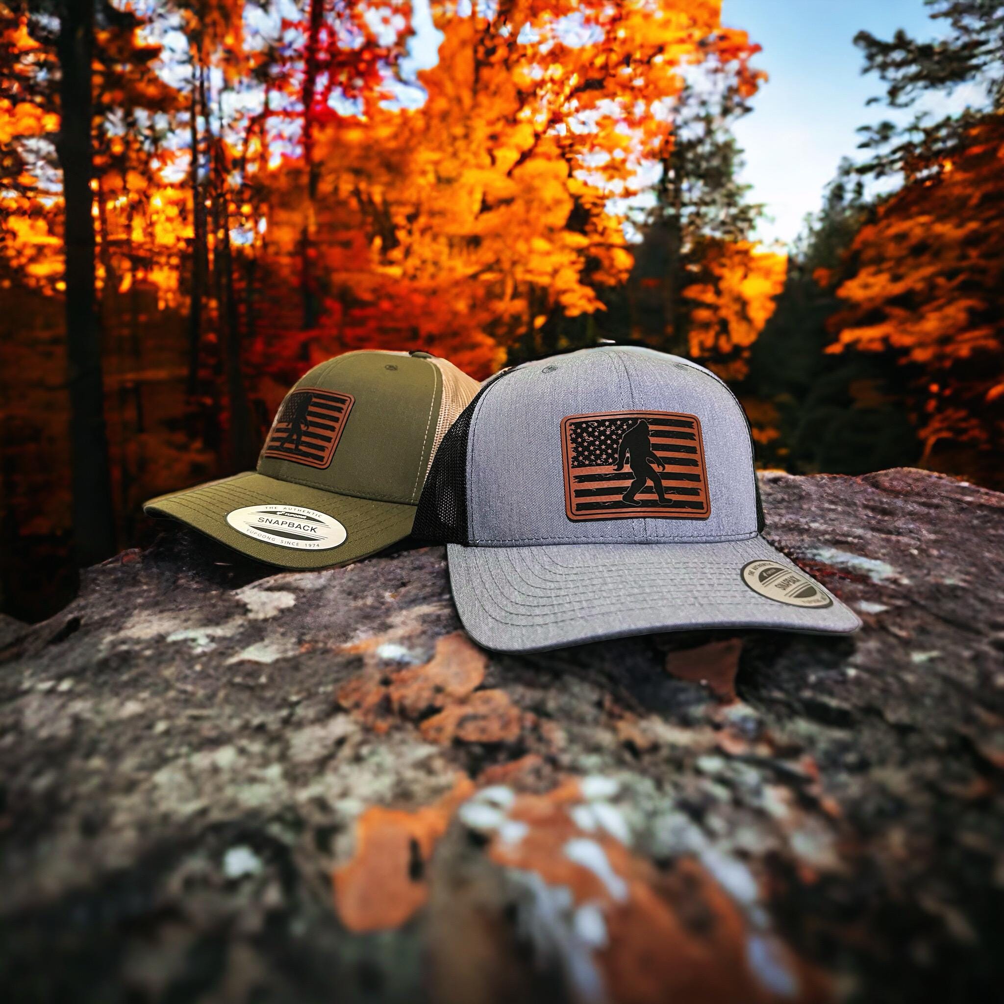 Bigfoot American Flag Trucker Hat (over 40 Hat Choices, 15 Patch Color ...