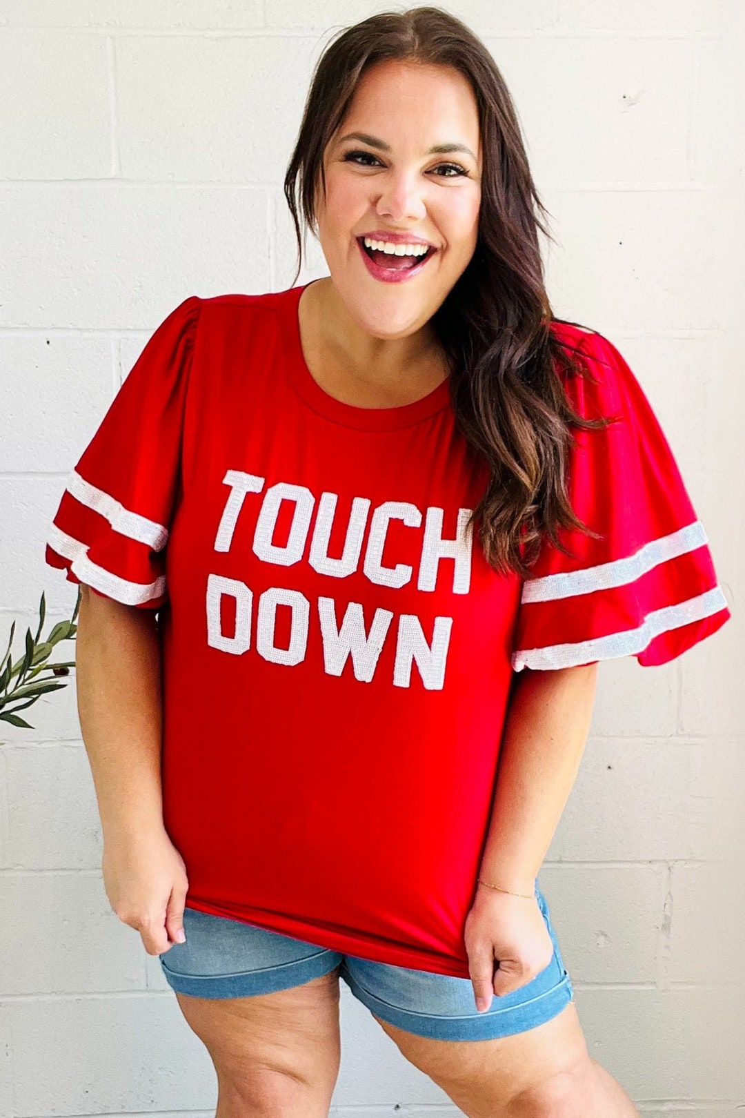 Stand Out Red touchdown Sequin Bubble Sleeve Game Day Top - Etsy