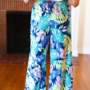 Island Getaway: Tropical Print Palazzo Pants With Smocked Waist & Tie ...