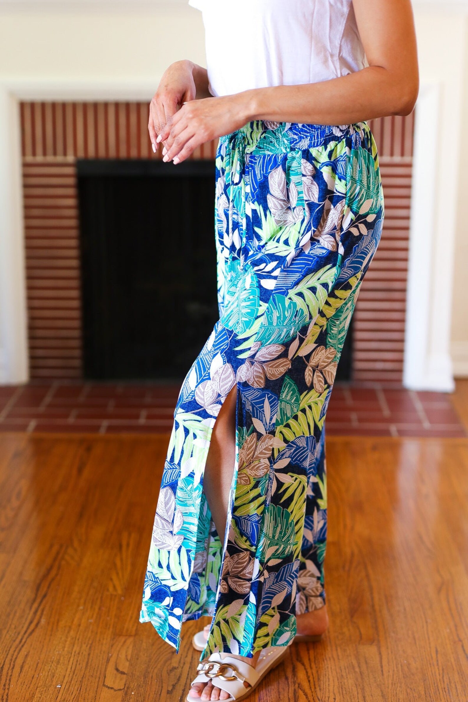 Island Getaway: Tropical Print Palazzo Pants With Smocked Waist & Tie ...