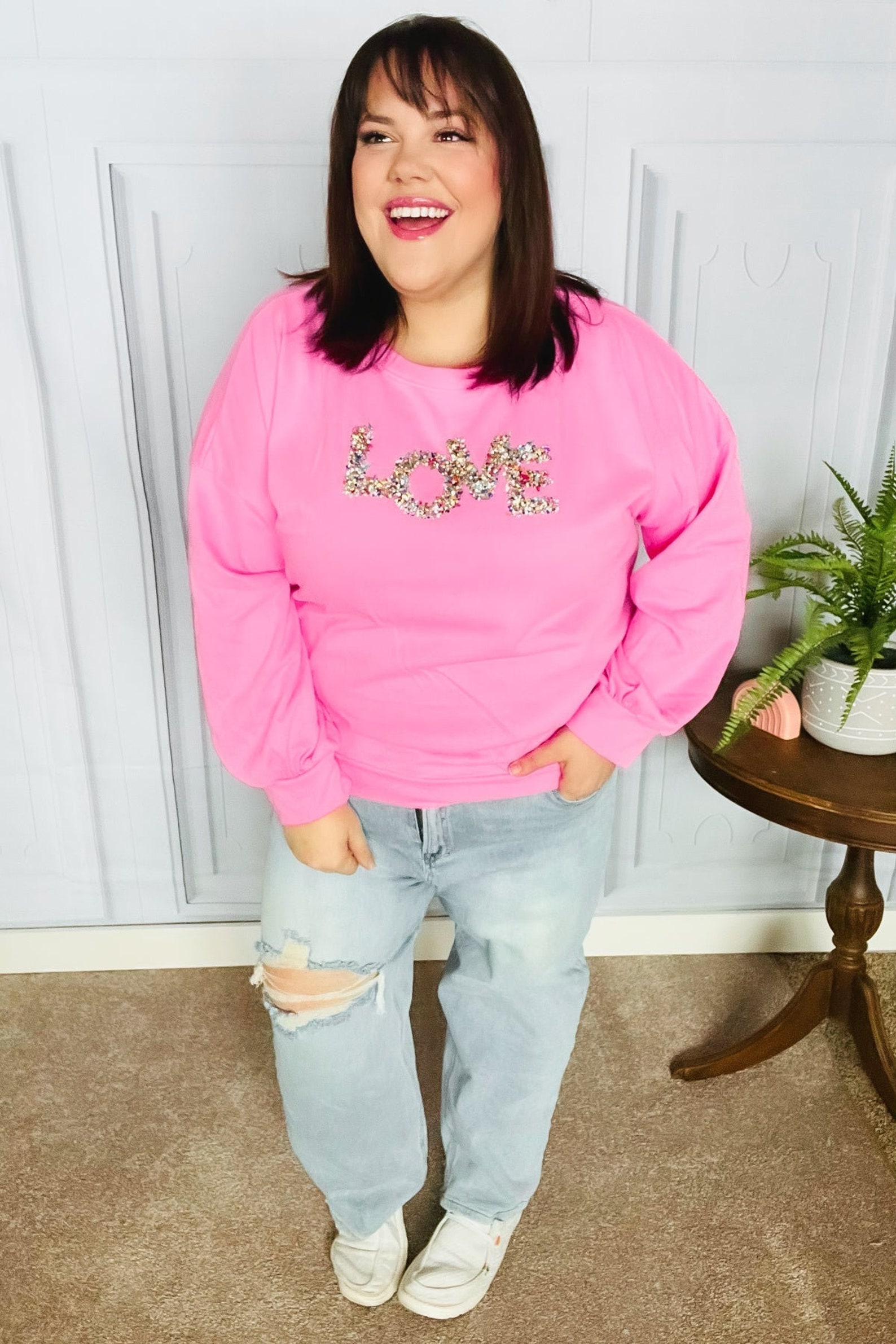 Pink love Jewel Beaded Patch Pullover Top - Etsy