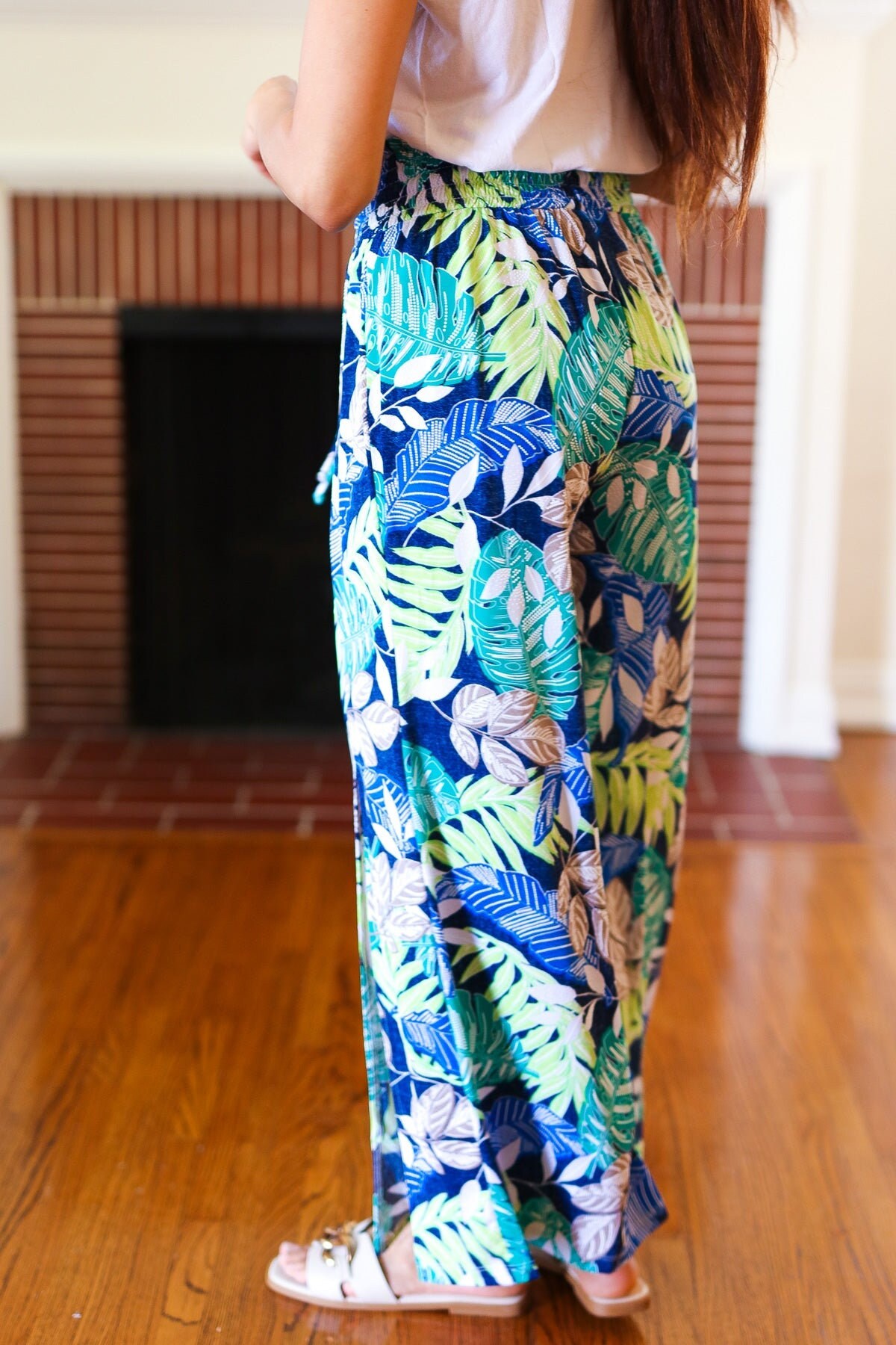 Island Getaway: Tropical Print Palazzo Pants With Smocked Waist & Tie ...