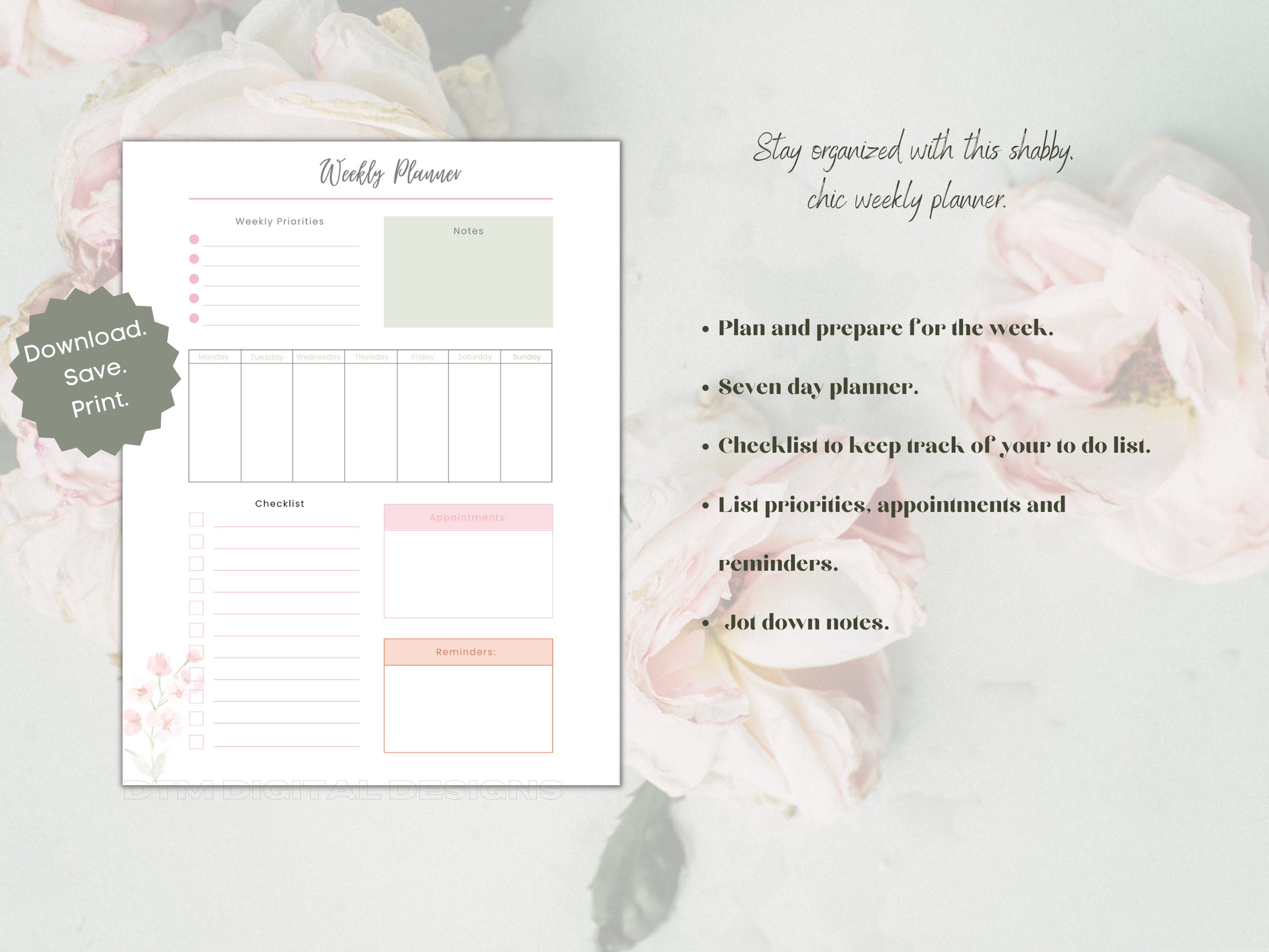 Chic Printable and Digital Weekly Planner - Etsy