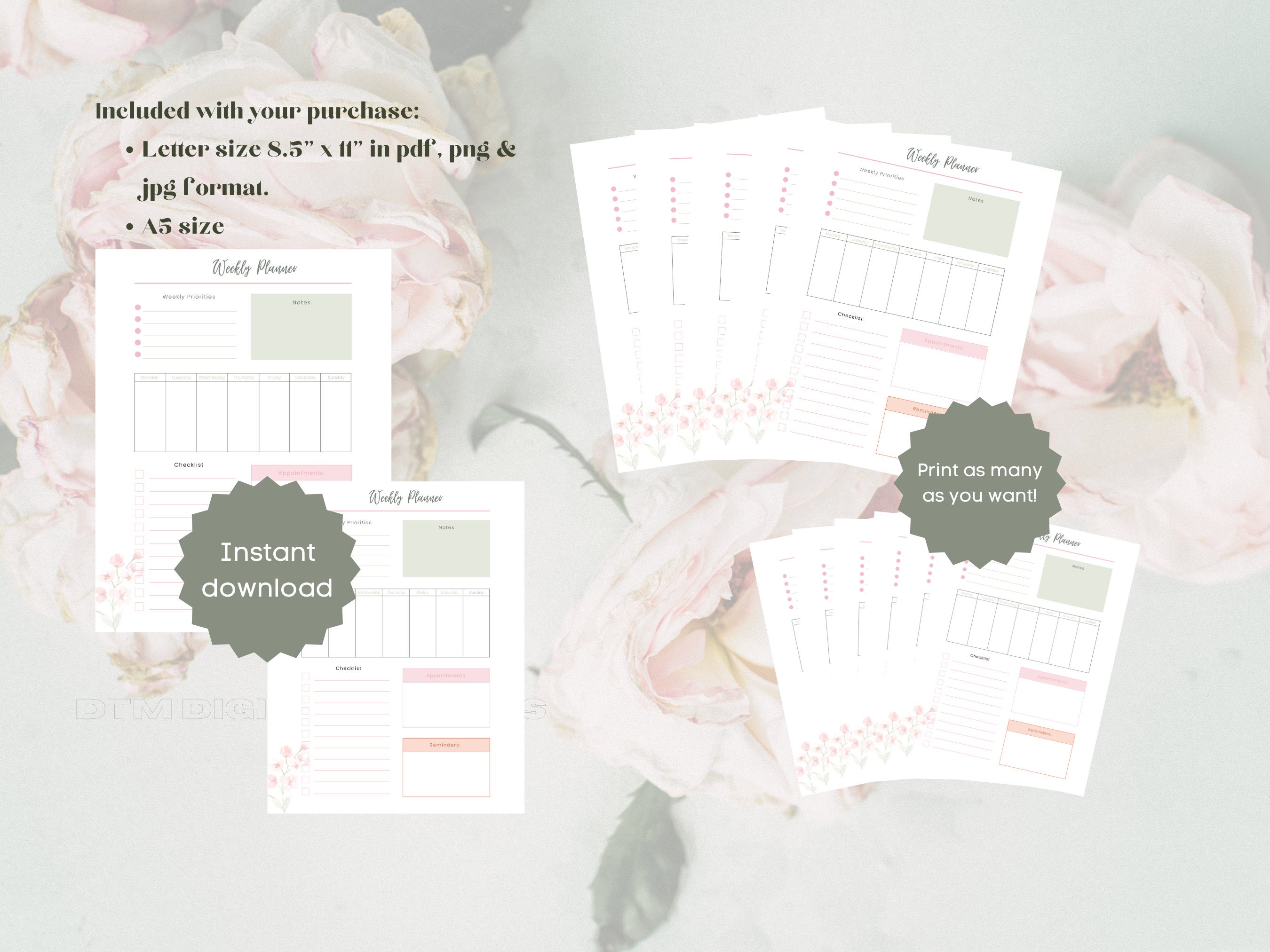 Chic Printable and Digital Weekly Planner - Etsy