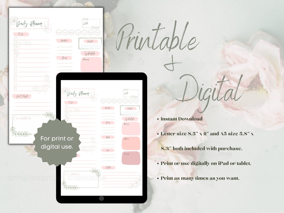 Shabby, Chic Floral Printable and Digital Daily Planner - Etsy