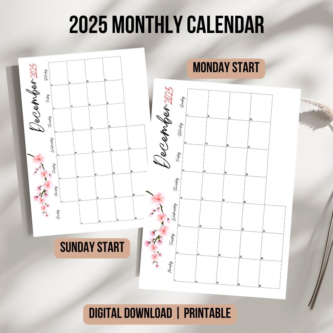 2025 Calendar Printable Download | Watercolor Floral Monthly Calendar ...