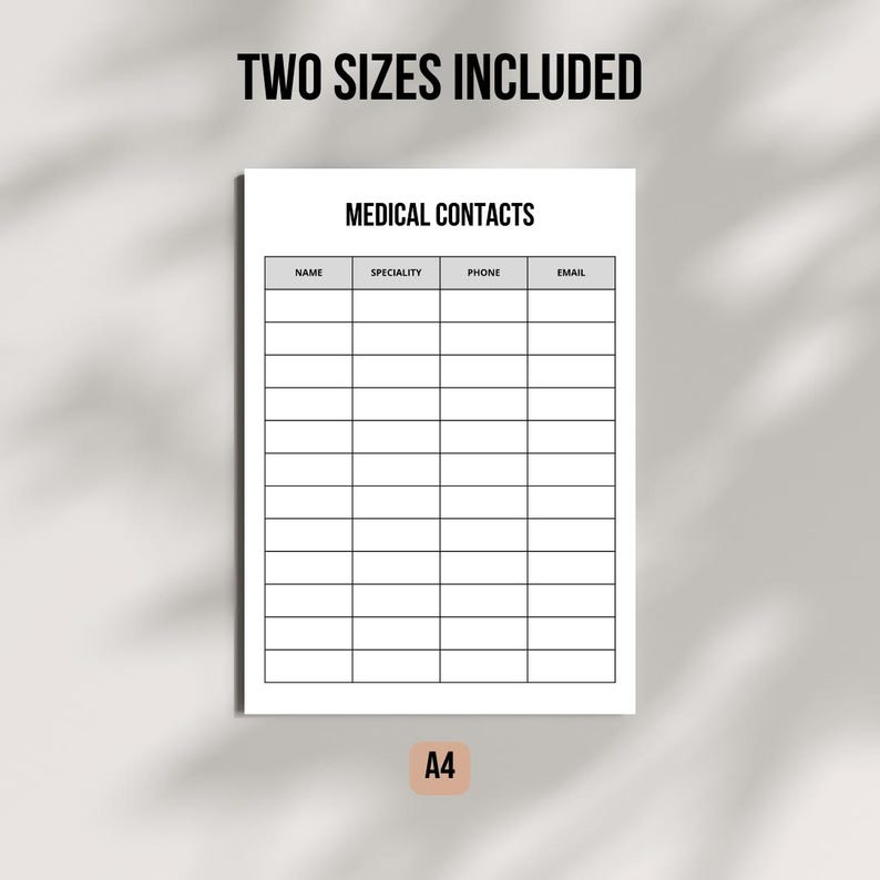 Medical Contacts List Template, Healthcare Contacts, Doctor Contacts ...