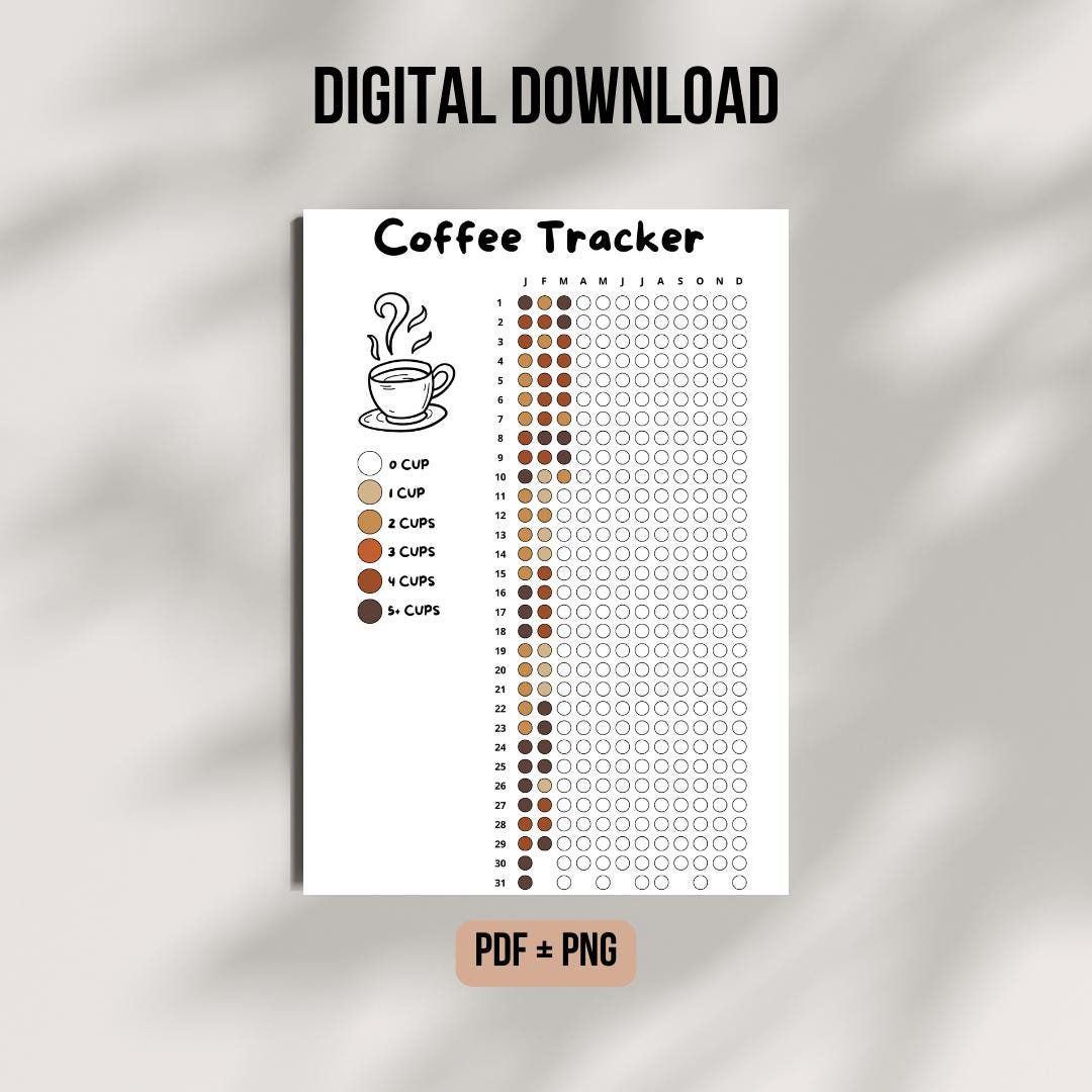 Coffee Tracker PRINTABLE Journal Page Planner Health Tracker Caffeine ...