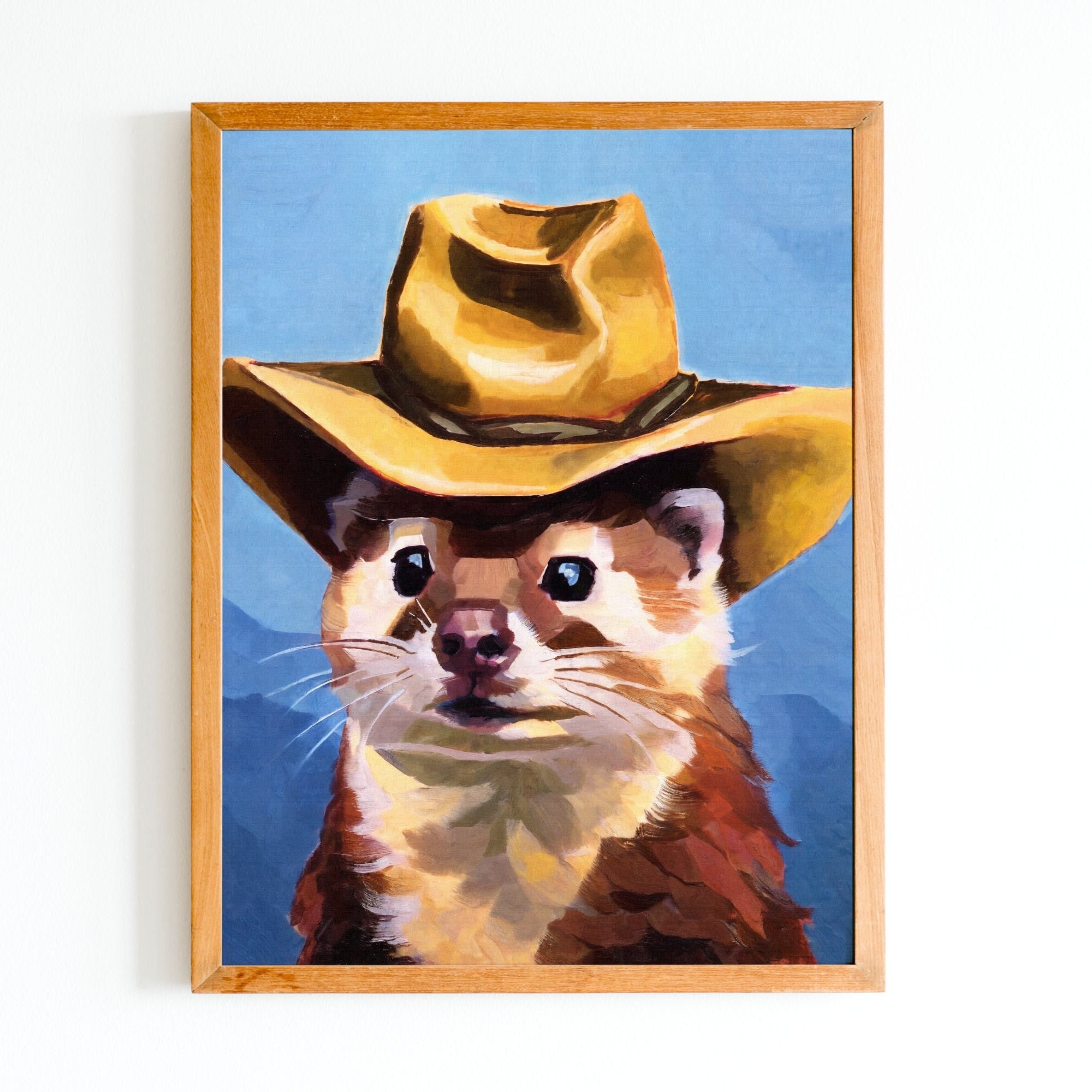 Cowboy Ferret Art Print Western Home Decor Quirky Pet Portrait - Etsy