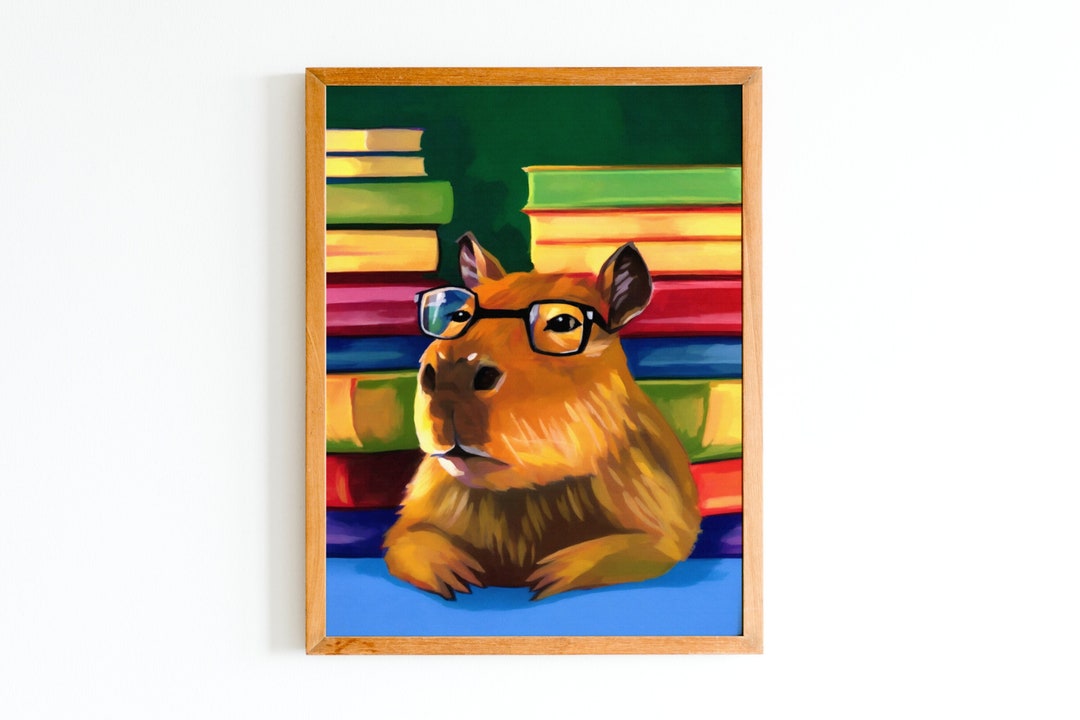 Capybara Art Print Cute Capybara Artwork Classroom Posters Book Lover ...