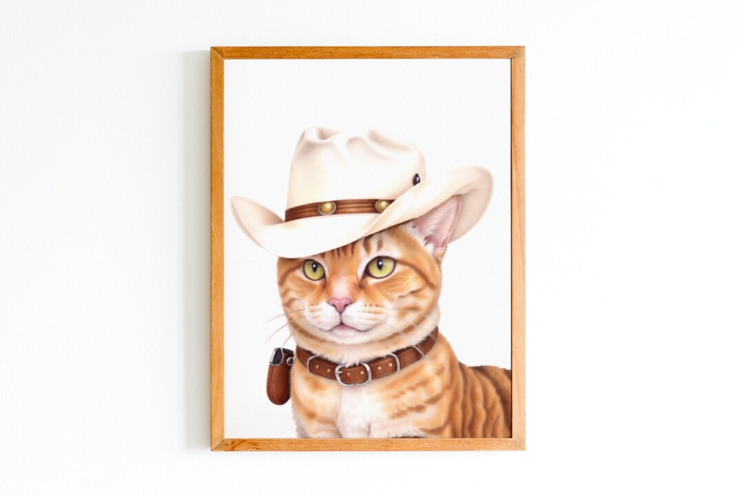 Cowboy Cat Art Print choose Your Color Western Cat Art Print Quirky ...