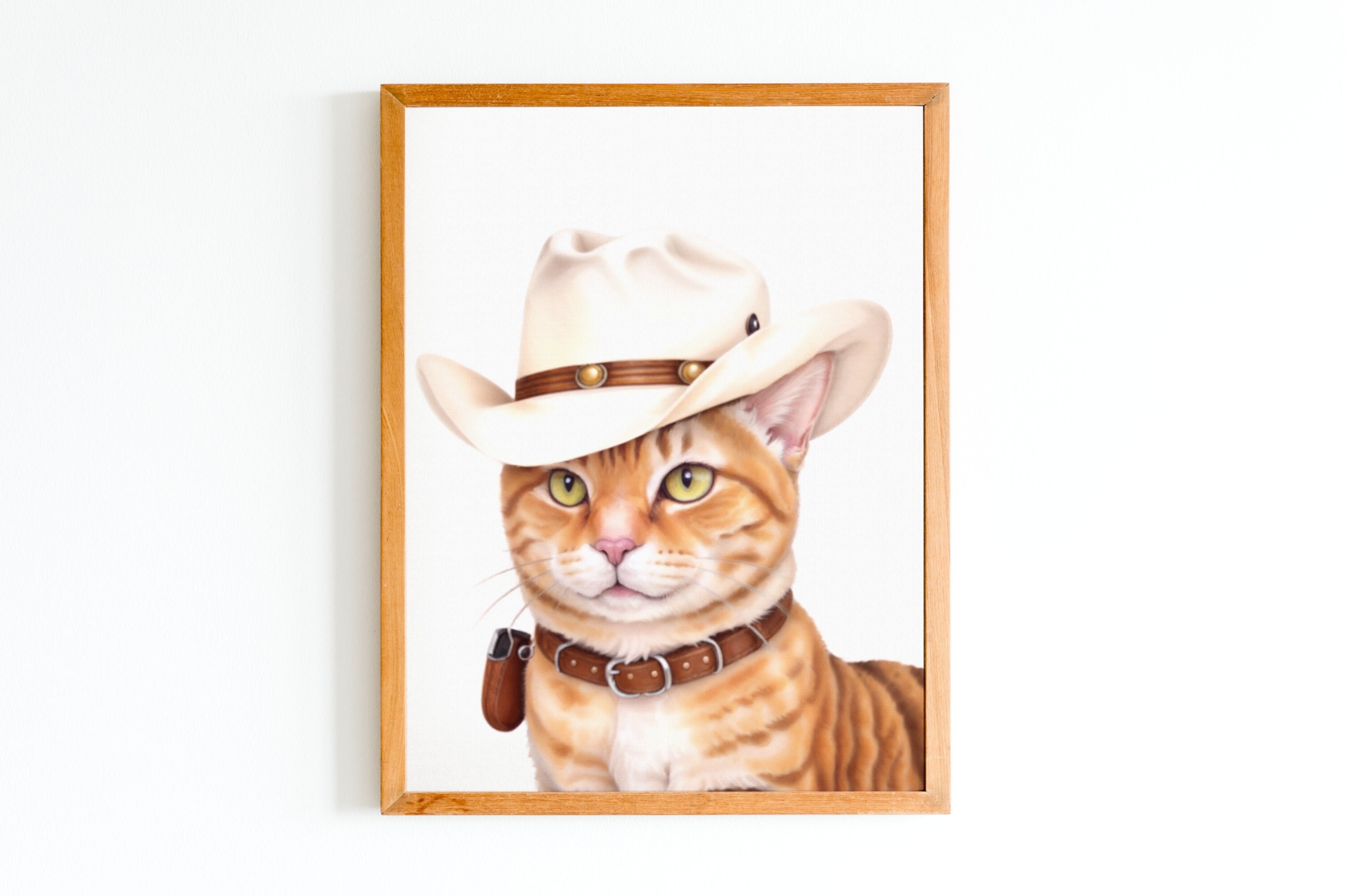 Cowboy Cat Art Print choose Your Color Western Cat Art - Etsy