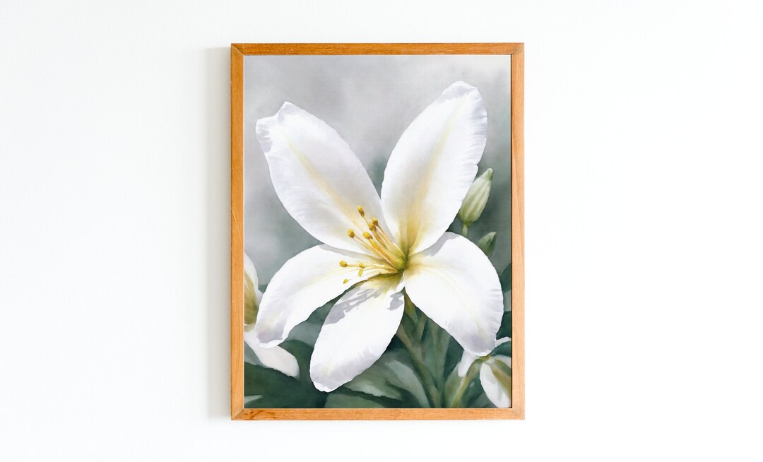 White Lily Art Print Close up White Lily Flower Watercolor Botanical ...