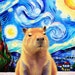 Capybara Starry Night Art Print Cute Capybara Artwork Gift for Capybara ...