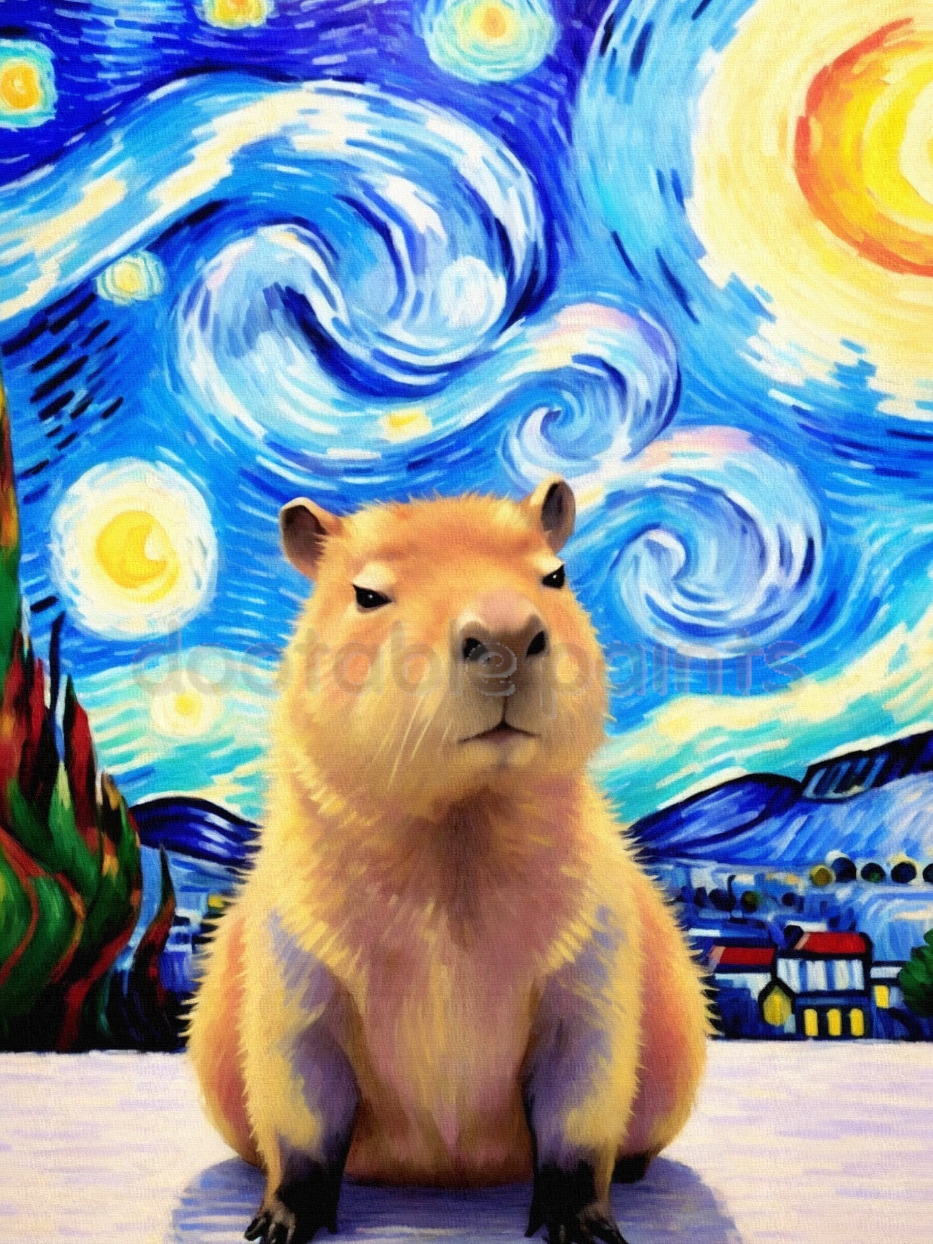Capybara Starry Night Art Print Cute Capybara Artwork Gift for Capybara ...