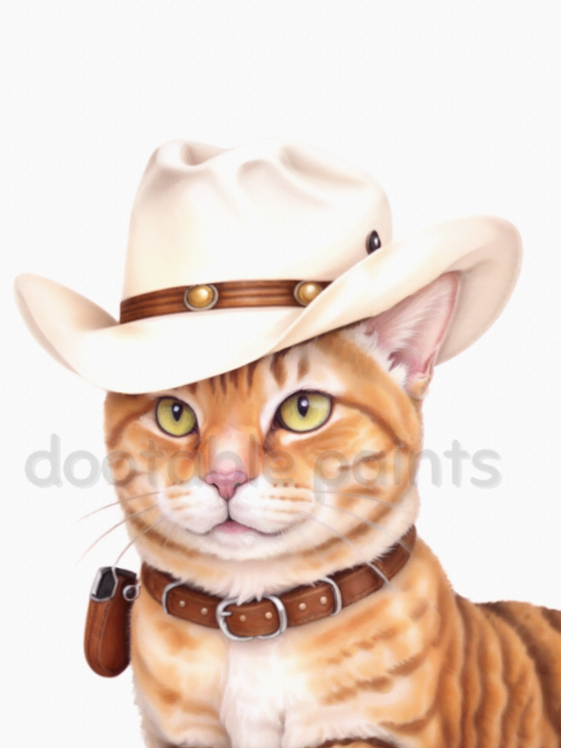 Cowboy Cat Art Print choose Your Color Western Cat Art - Etsy