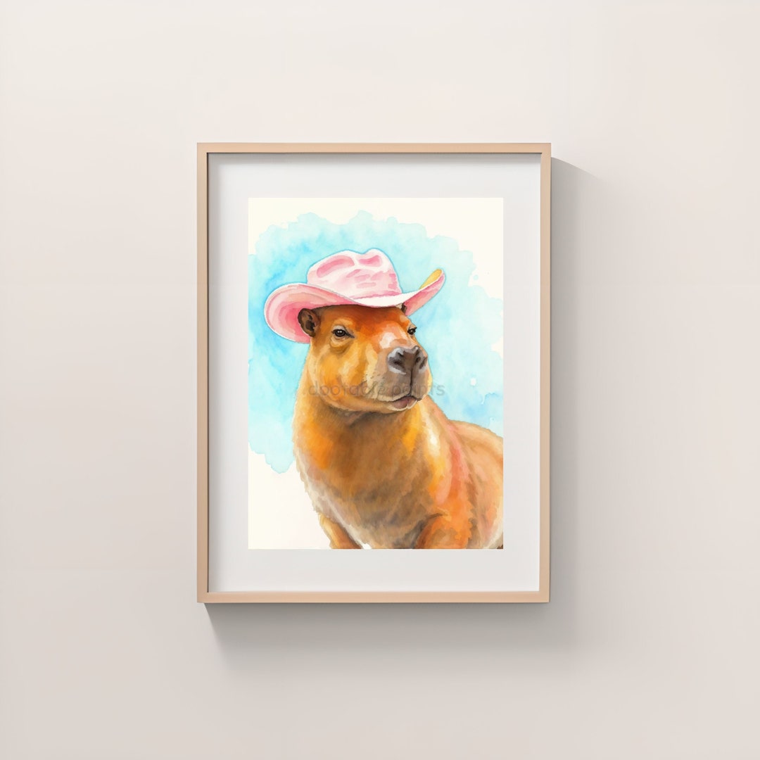 Capybara in Pink Cowboy Hat Art Print Cowboy Animal Wall Art - Etsy