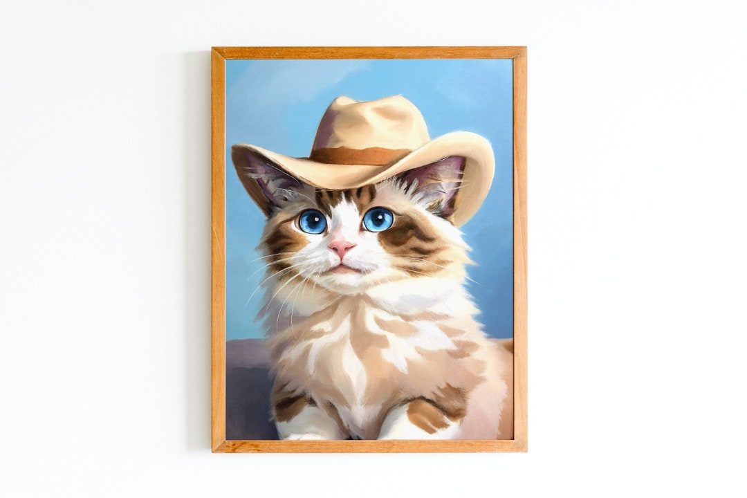 Cowboy Ragdoll Art Print Western Home Decor Quirky Cat Portrait - Etsy