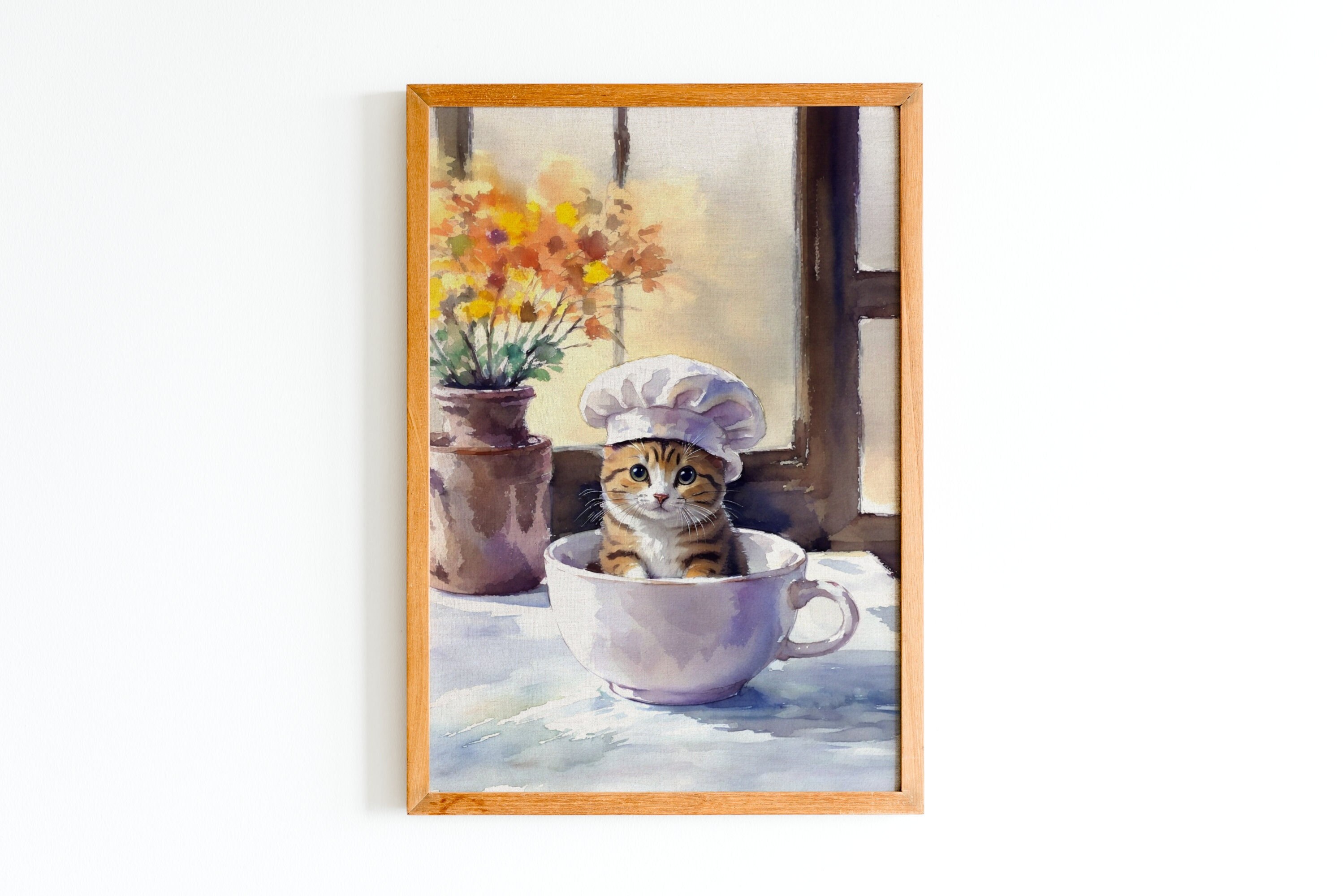 Teacup Cat Art Print Cat Lover Wall Art Cozy Cat Painting Adorable Cat Art - Etsy
