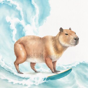 Surfing Capybara Art Print Capybara Painting Animal Wall Art Capybara ...
