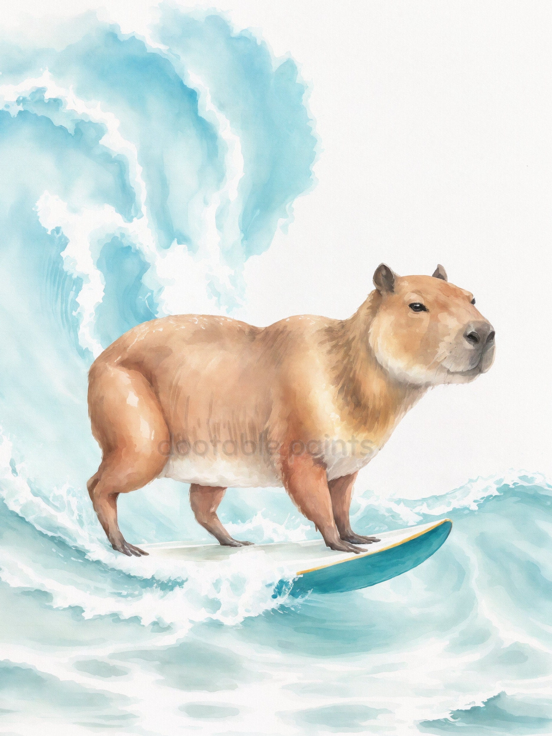 Surfing Capybara Art Print Capybara Painting Animal Wall Art Capybara ...