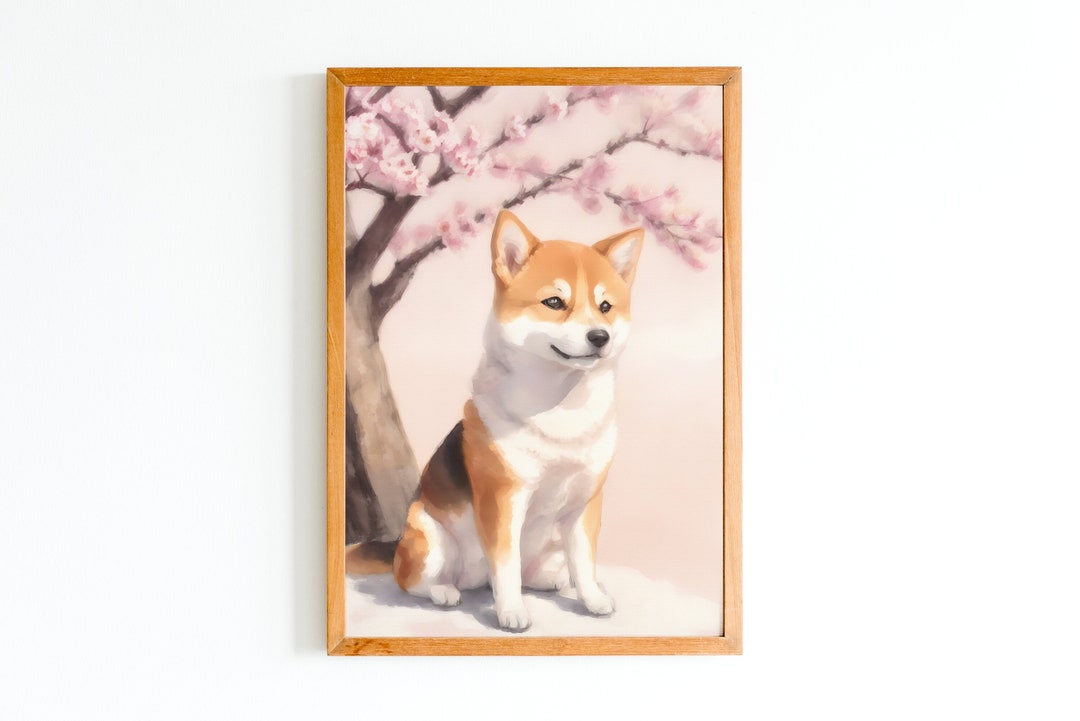 Cherry Blossom Shiba Art Print Japanese Animal Wall Art - Etsy