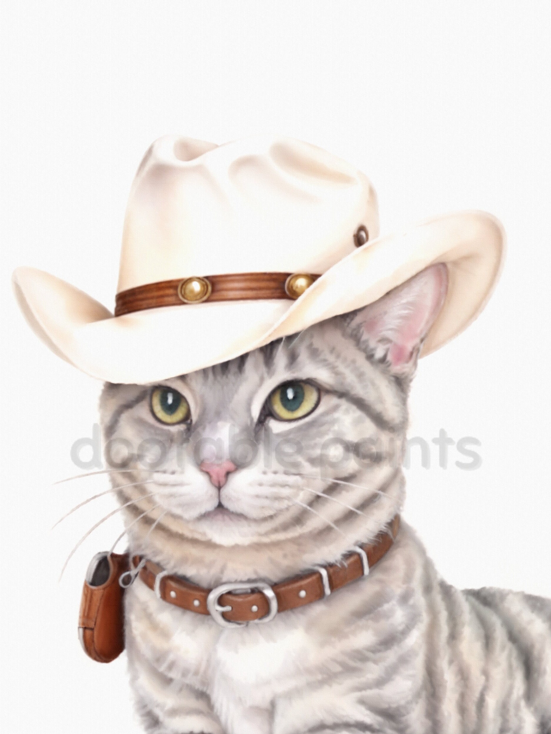 Cowboy Cat Art Print choose Your Color Western Cat Art - Etsy