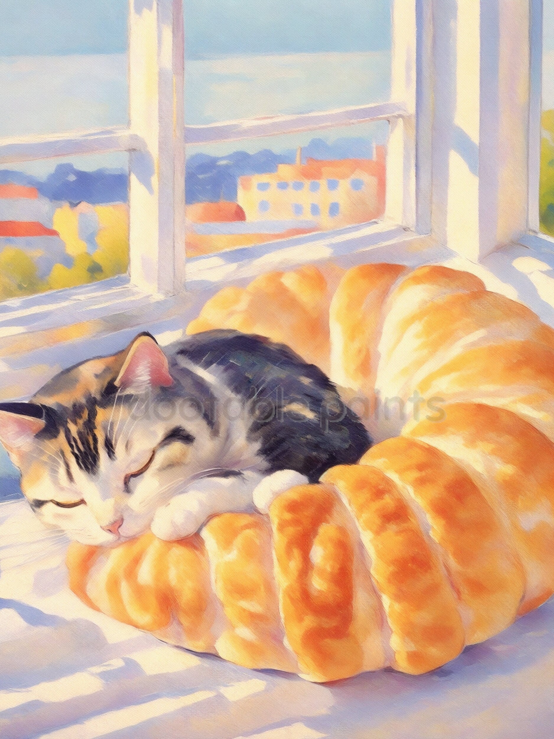 Sleeping Croissant Cat Art Print Cat Lover Gift Ideas Cute Home and ...
