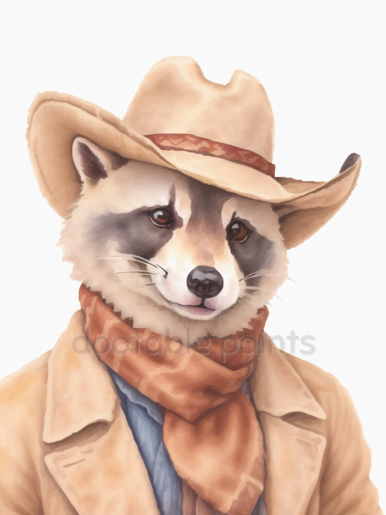 Cowboy Raccoon Art Print Quirky Western Home Decor Gift for Raccoon ...
