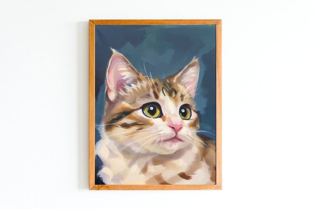 Brown Cat Art Print Tabby Portrait Cute Animal Painting - Etsy