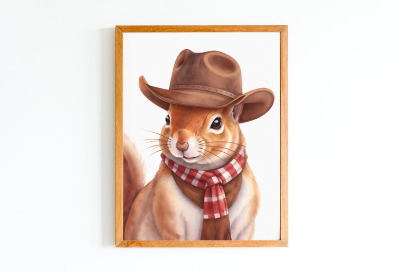 Cowboy Squirrel Poster Quirky Western Home Decor Animals Wearing Hats ...