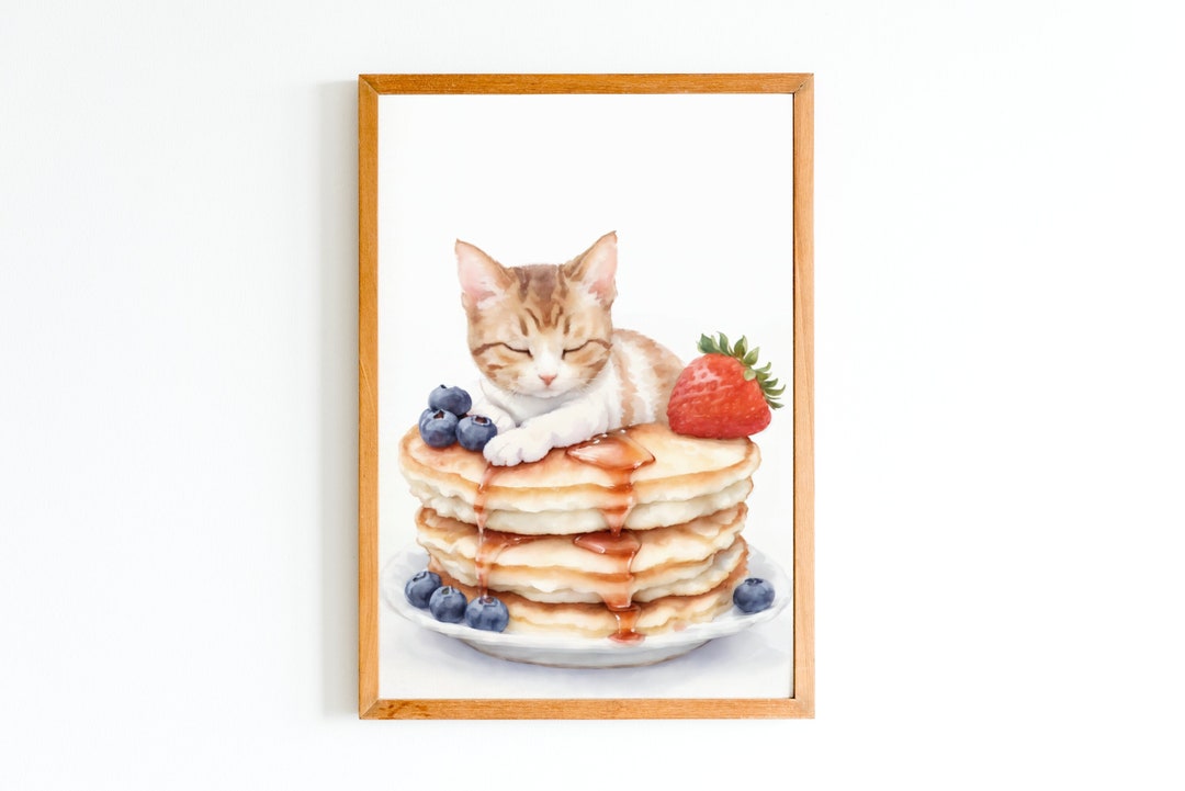 Pancakes Cat Art Print Cat Lover Wall Art Whimsical Home - Etsy