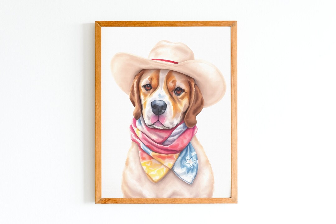 Cowboy Beagle Art Print Quirky Western Home Decor Gift for Dog Lovers ...